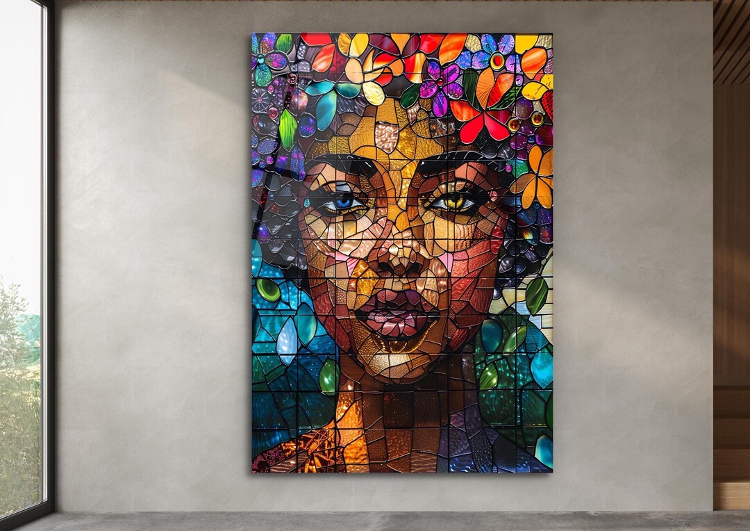 Abstract Portrait Glass Wall Art, Colorful Stained Glass Style Modern ...