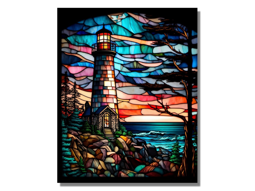 Stained Glass Design Art Work Lighthouse-large Wall Art-wall Hangings ...