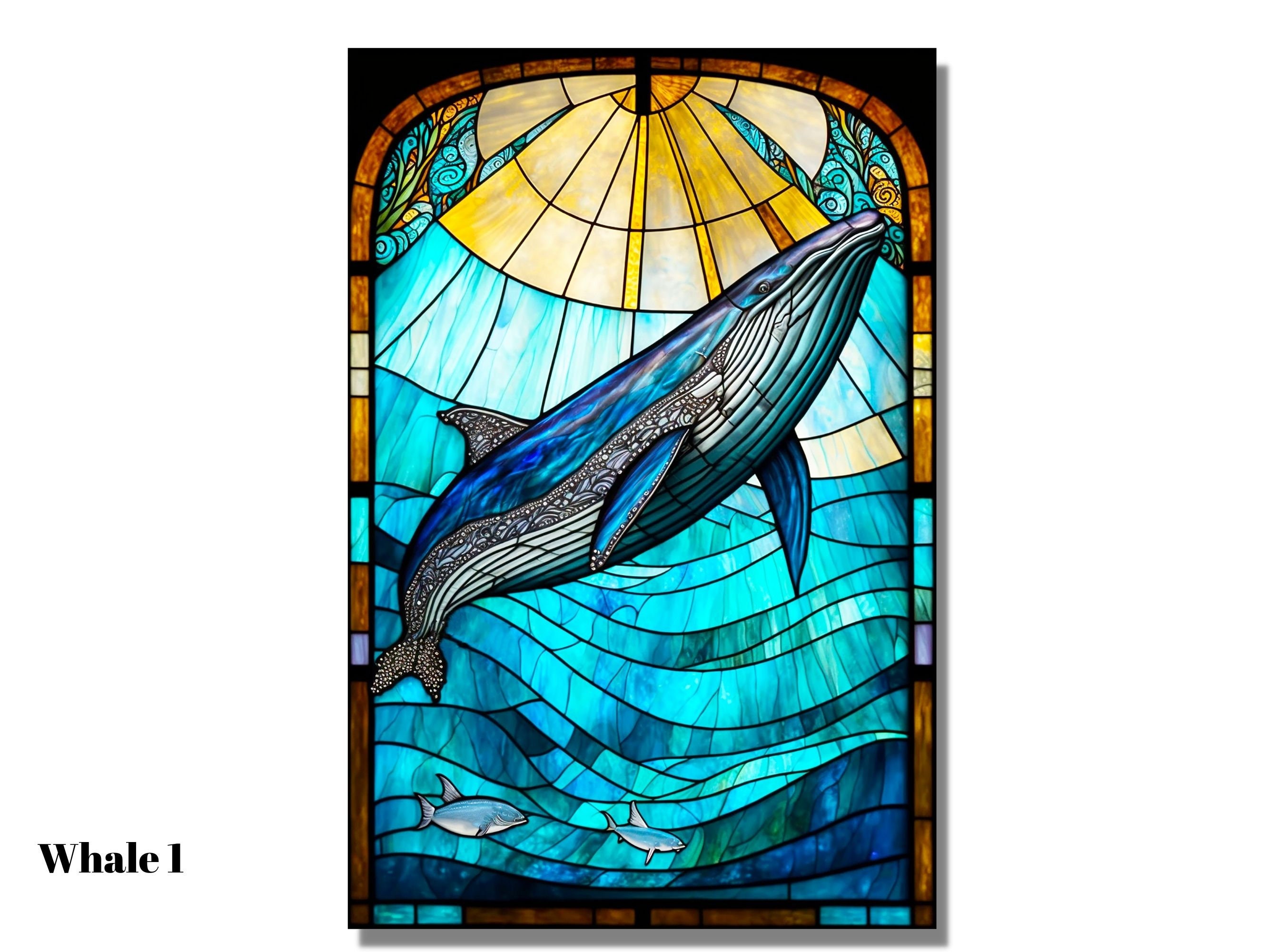 Sea Life Stained Glass Wall Painting Window Wall Hangings Panel ...
