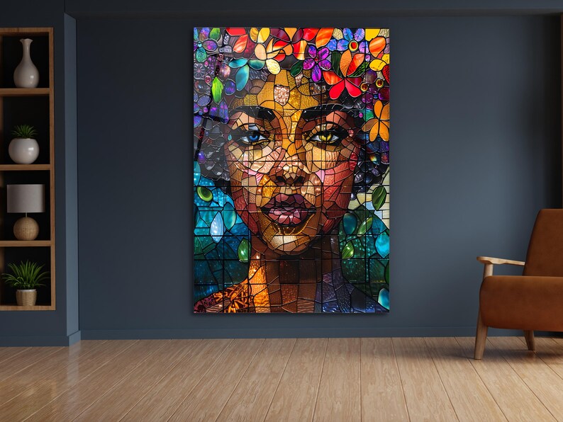 Abstract Portrait Glass Wall Art, Colorful Stained Glass Style Modern ...