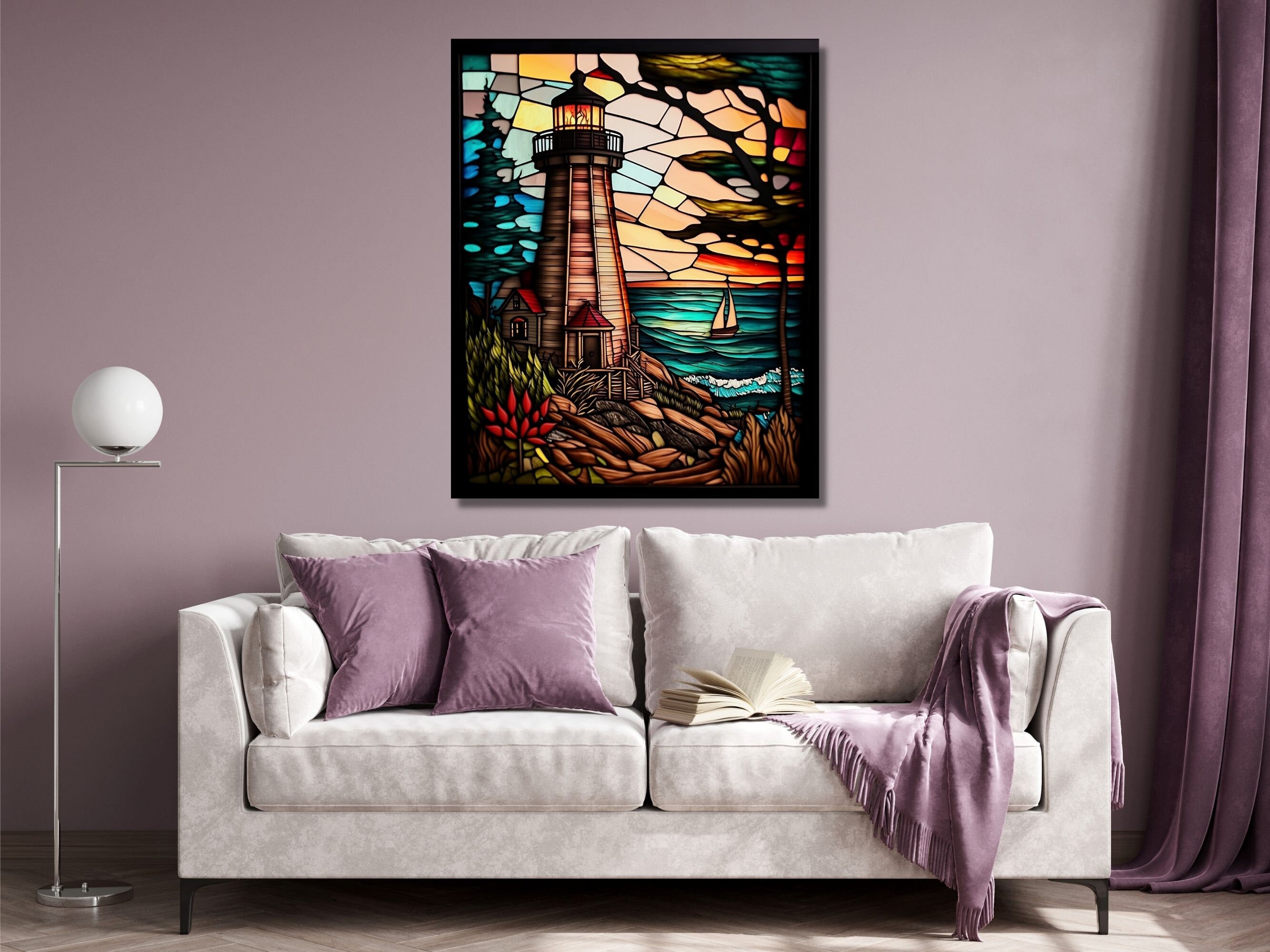 Stained Glass Design Art Work Lighthouse-large Wall Art-wall - Etsy