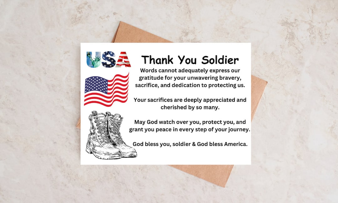 Thank You Soldier Card, Thank A Soldier Thank You Card,printable ...