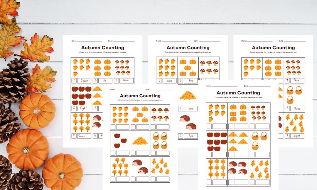 Autumn Counting Numbers Worksheet, Autumn Math Worksheets, Fall ...