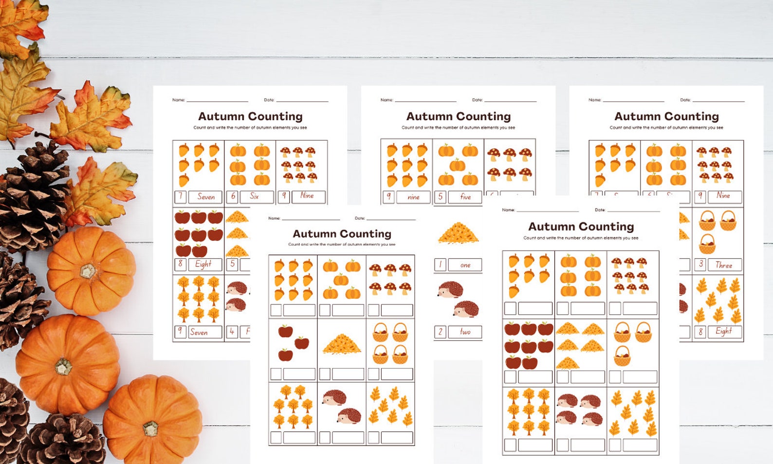 Autumn Counting Numbers Worksheet, Autumn Math Worksheets, Fall ...