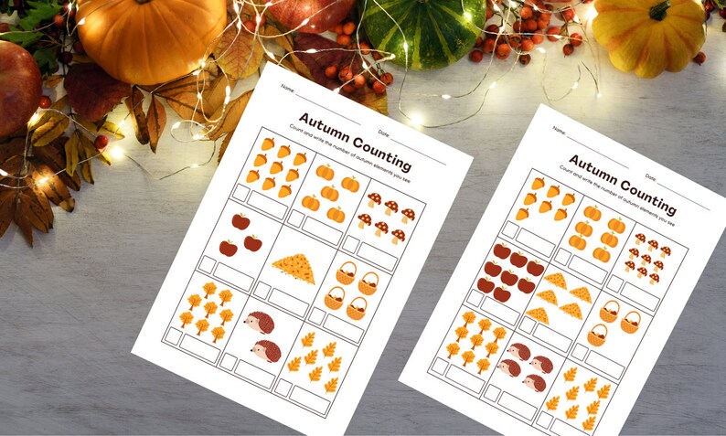 Autumn Counting Numbers Worksheet, Autumn Math Worksheets, Fall ...