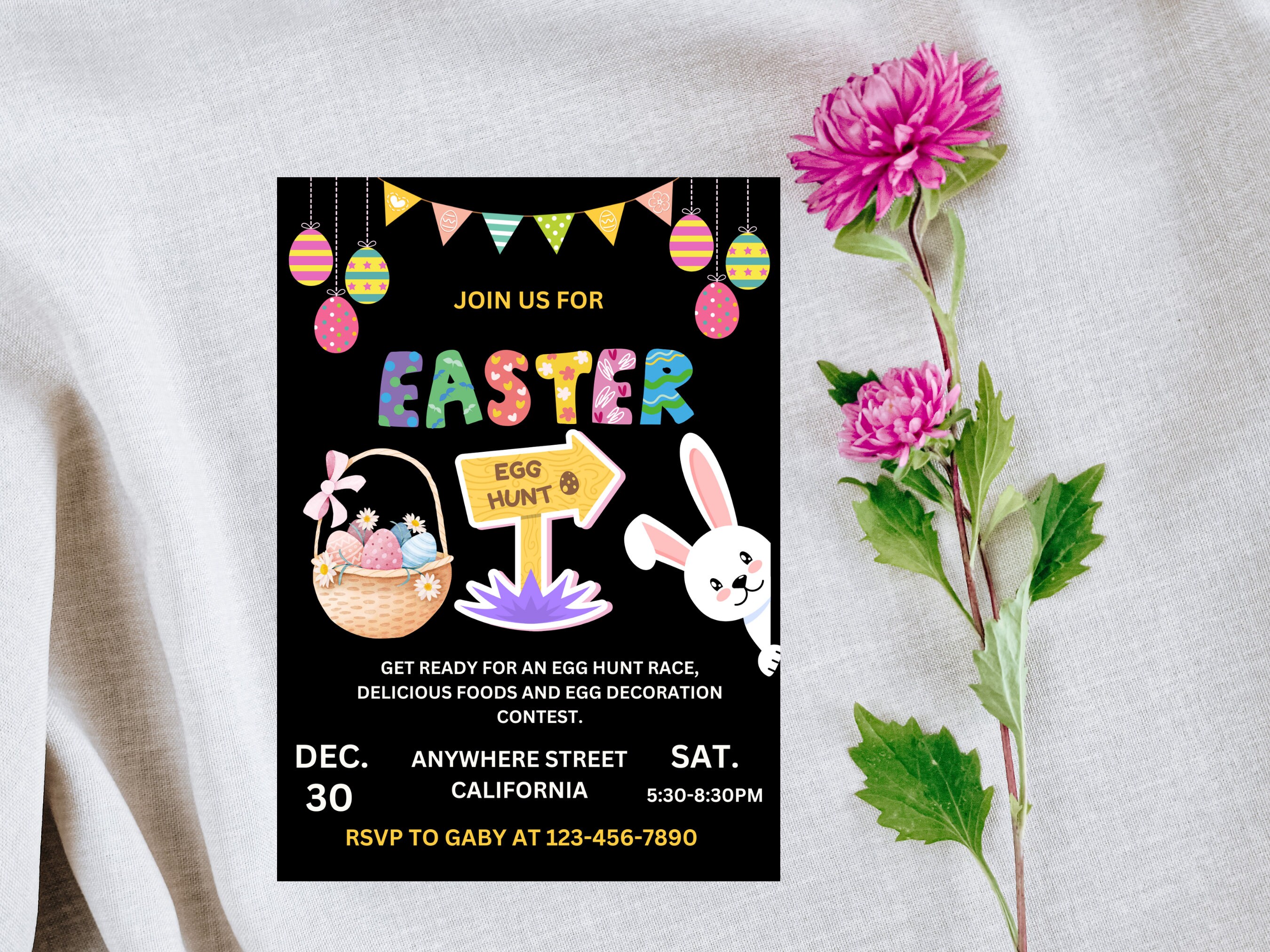 Editable Easter Egg Hunt Invitation, Bunny Invites, Easter Egg Invite ...