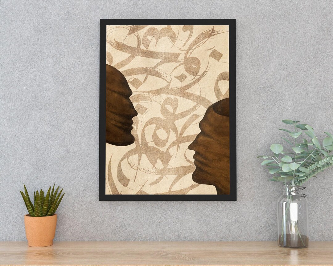 Abstract Face Art Print | Surreal Faces and Script Art Print | Two ...