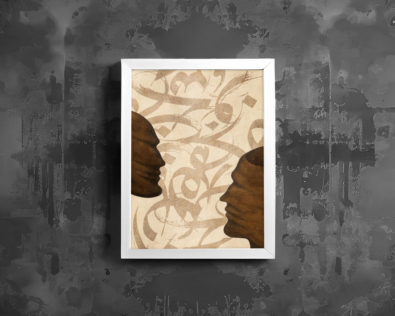 Abstract Face Art Print | Surreal Faces and Script Art Print | Two ...