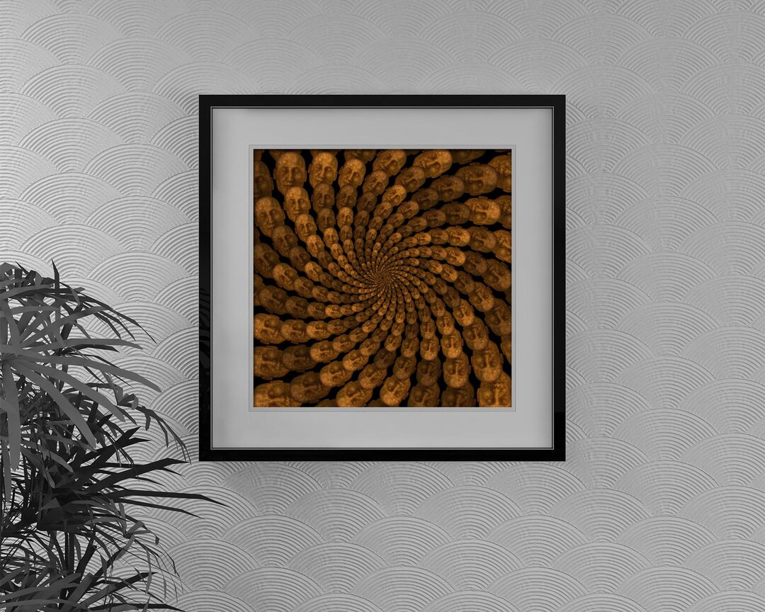 Hypnotic Spiral Art Print | Abstract Faces Design | Deep Amber Wall Art ...
