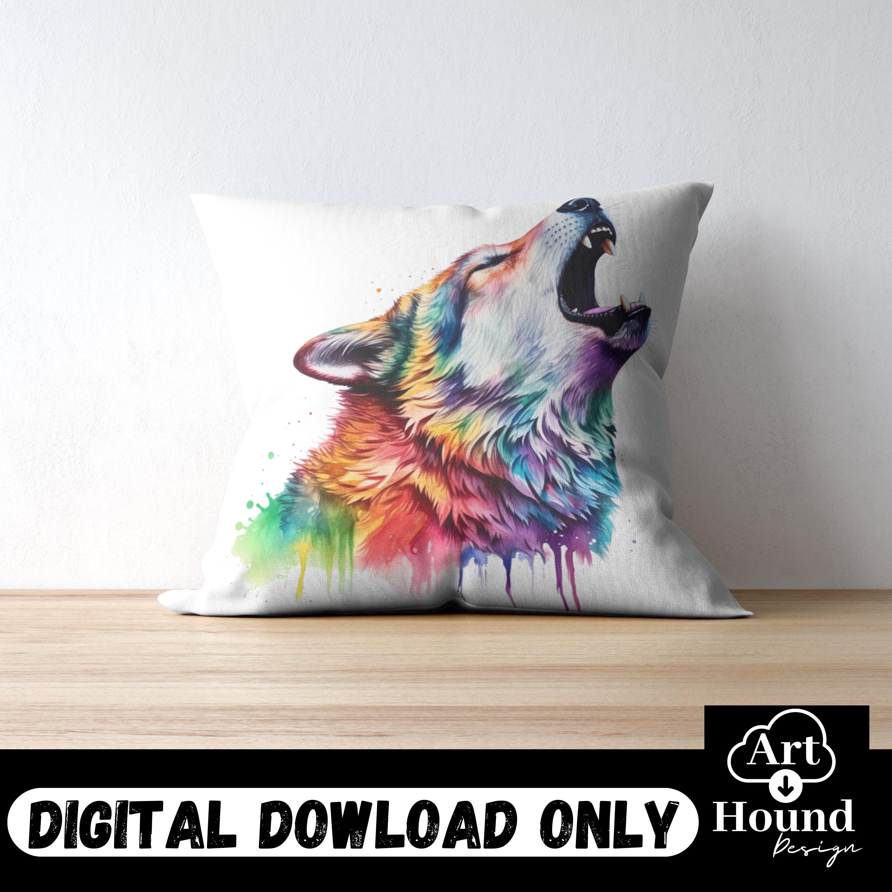 Howling Wolf Pack : PNG - Watercolor Rainbow Forest Wolves W/ Celestial ...