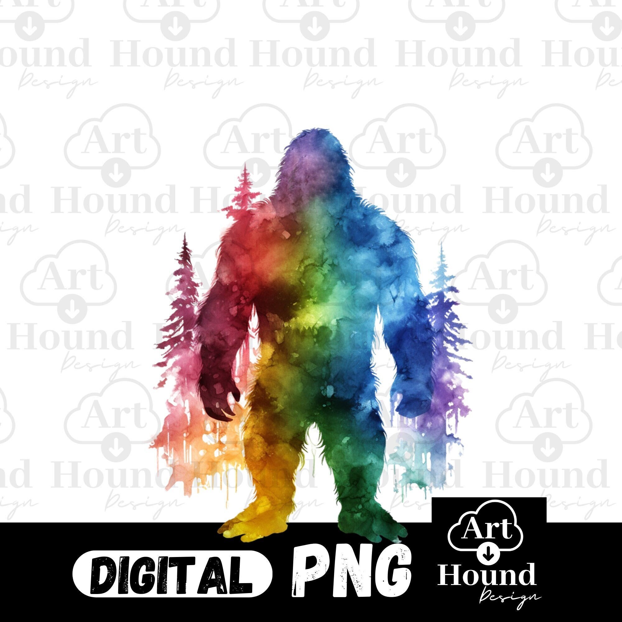 Watercolor Magical Sasquatch PNG Clipart Cryptid Rainbow - Etsy