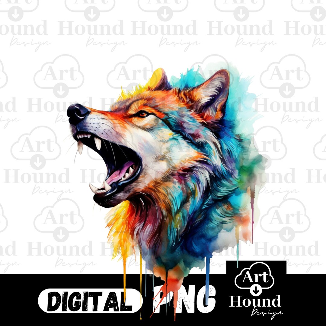 Growling Alpha Omega Wolves: PNG Viking Pagan Watercolor Rainbow Wolf ...