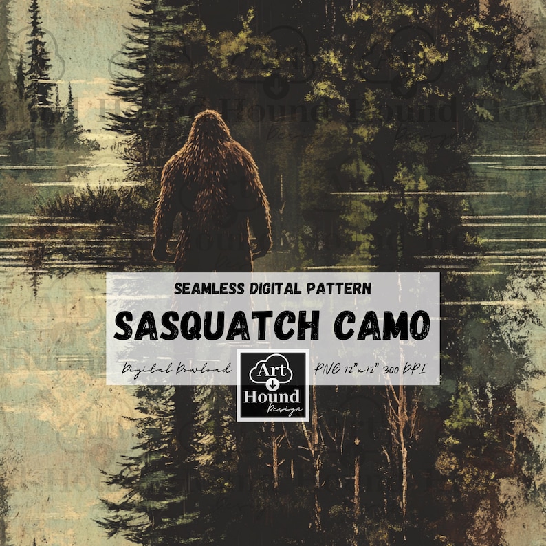 Sasquatch Camo : Seamless Digital Pattern PNG - Bigfoot Hunting Season ...