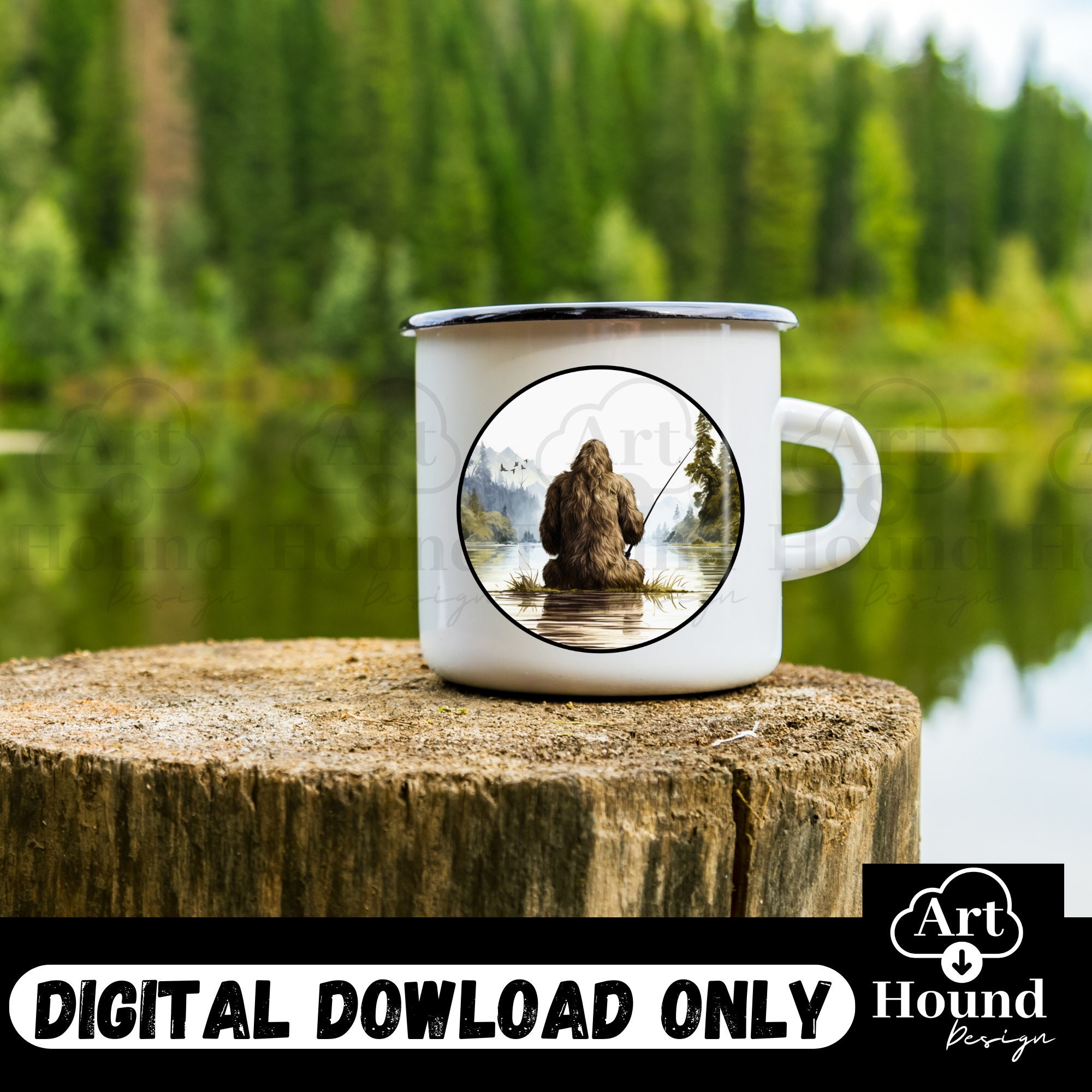 Bigfoot Fishing in Forest Lake : PNG - Cryptid Sasquatch Trout Fishin ...