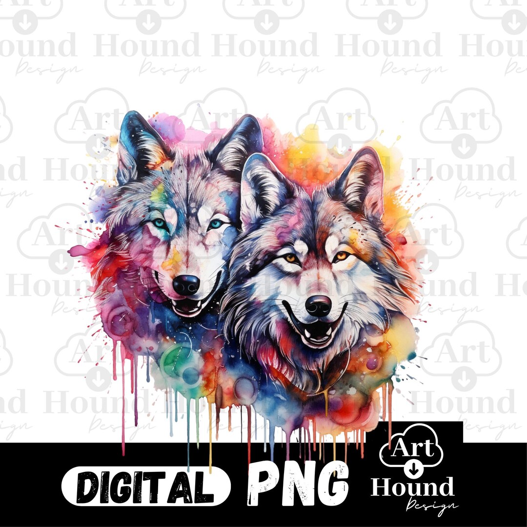 Mystical Alpha Omega Wolves: PNG - Viking Pagan Watercolor Rainbow Wolf ...