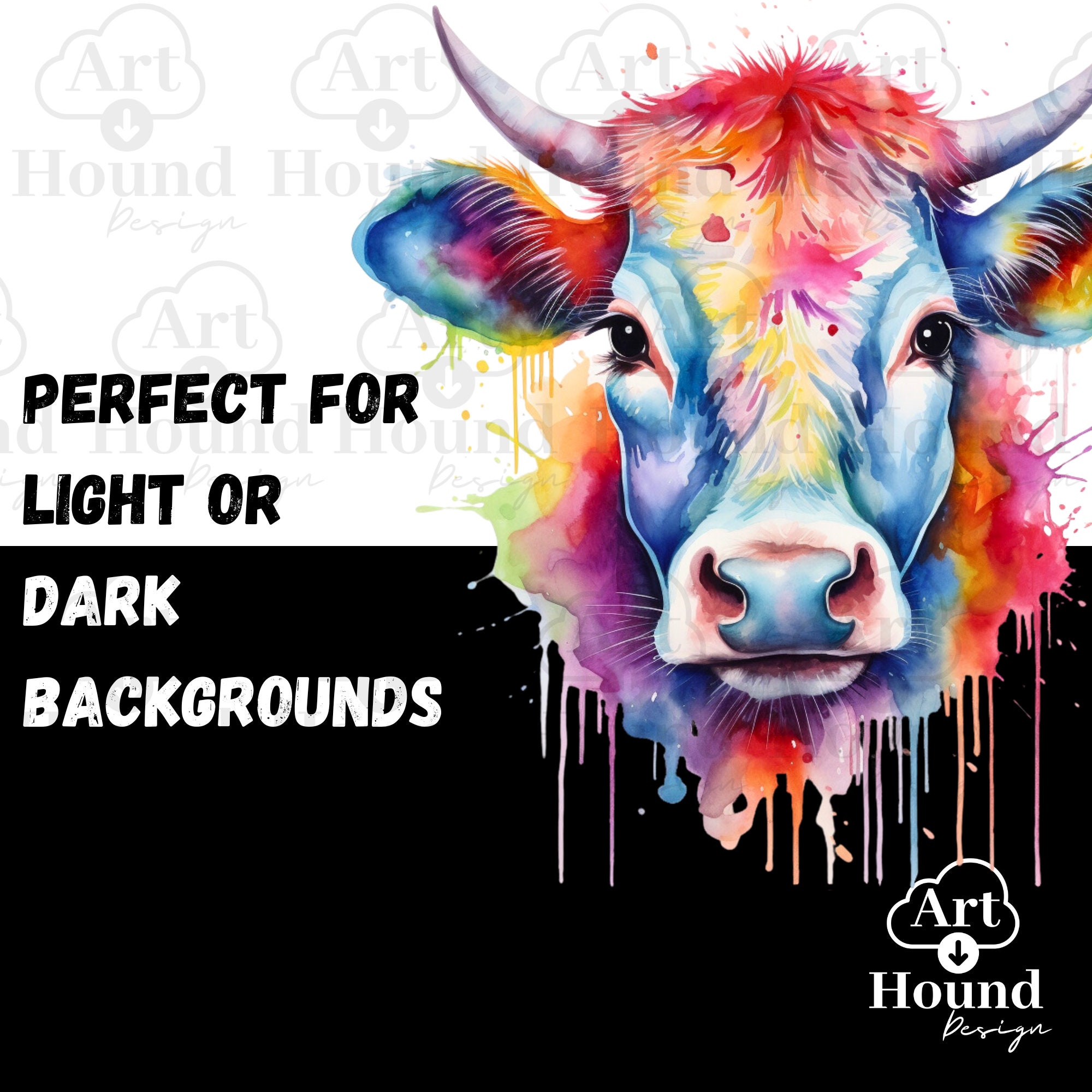 Watercolor Rainbow Cow PNG Clipart Enchanted Farm Animal Unleash the ...
