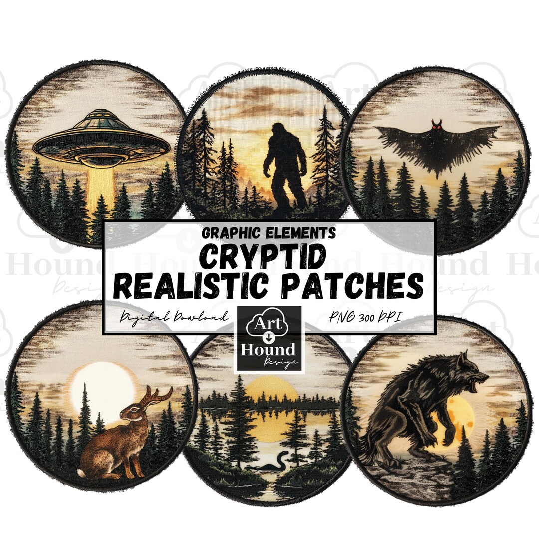 Cryptid Realistic Patch : PNG Clipart Bundle - Sasquatch , Alien ...