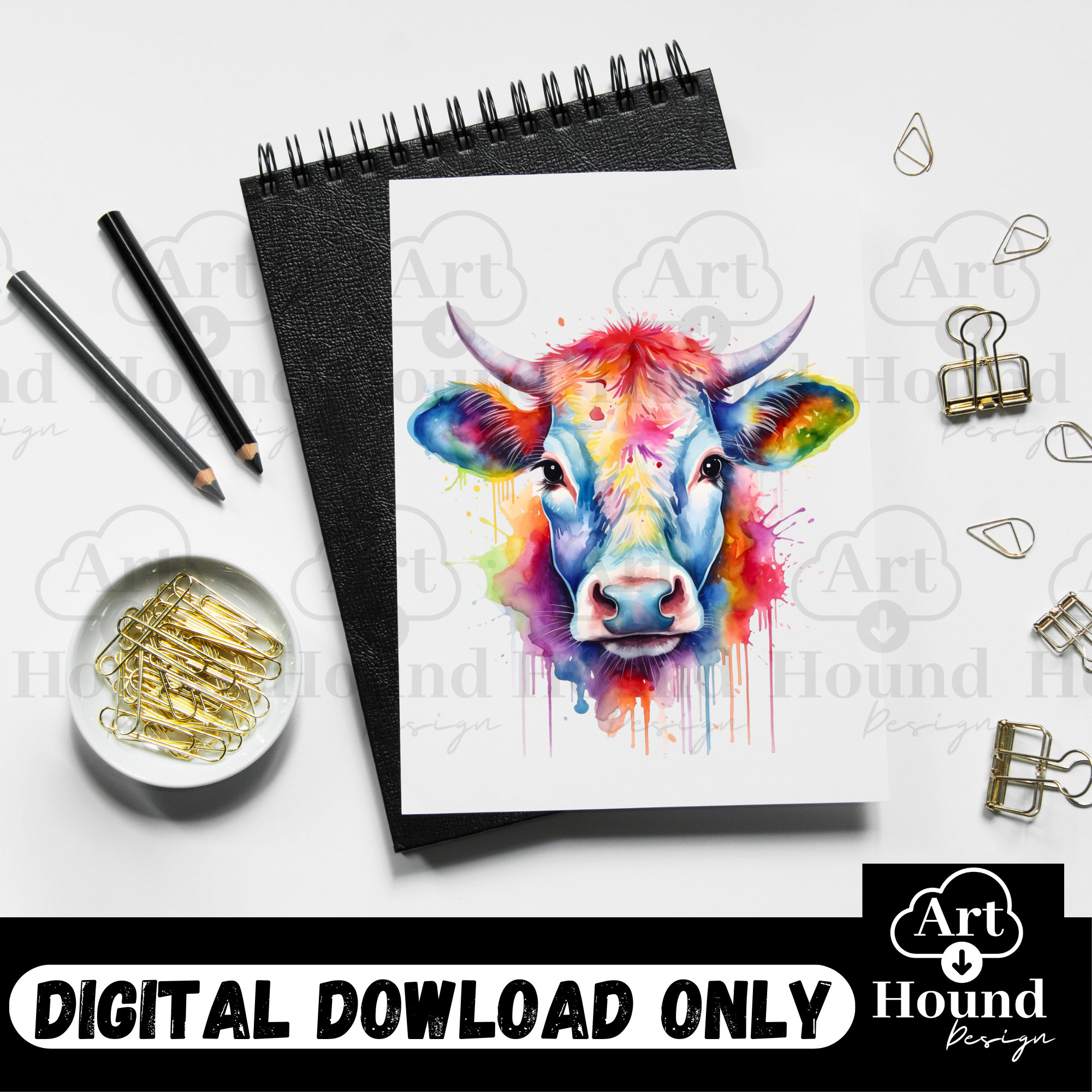 Watercolor Rainbow Cow PNG Clipart Enchanted Farm Animal - Etsy
