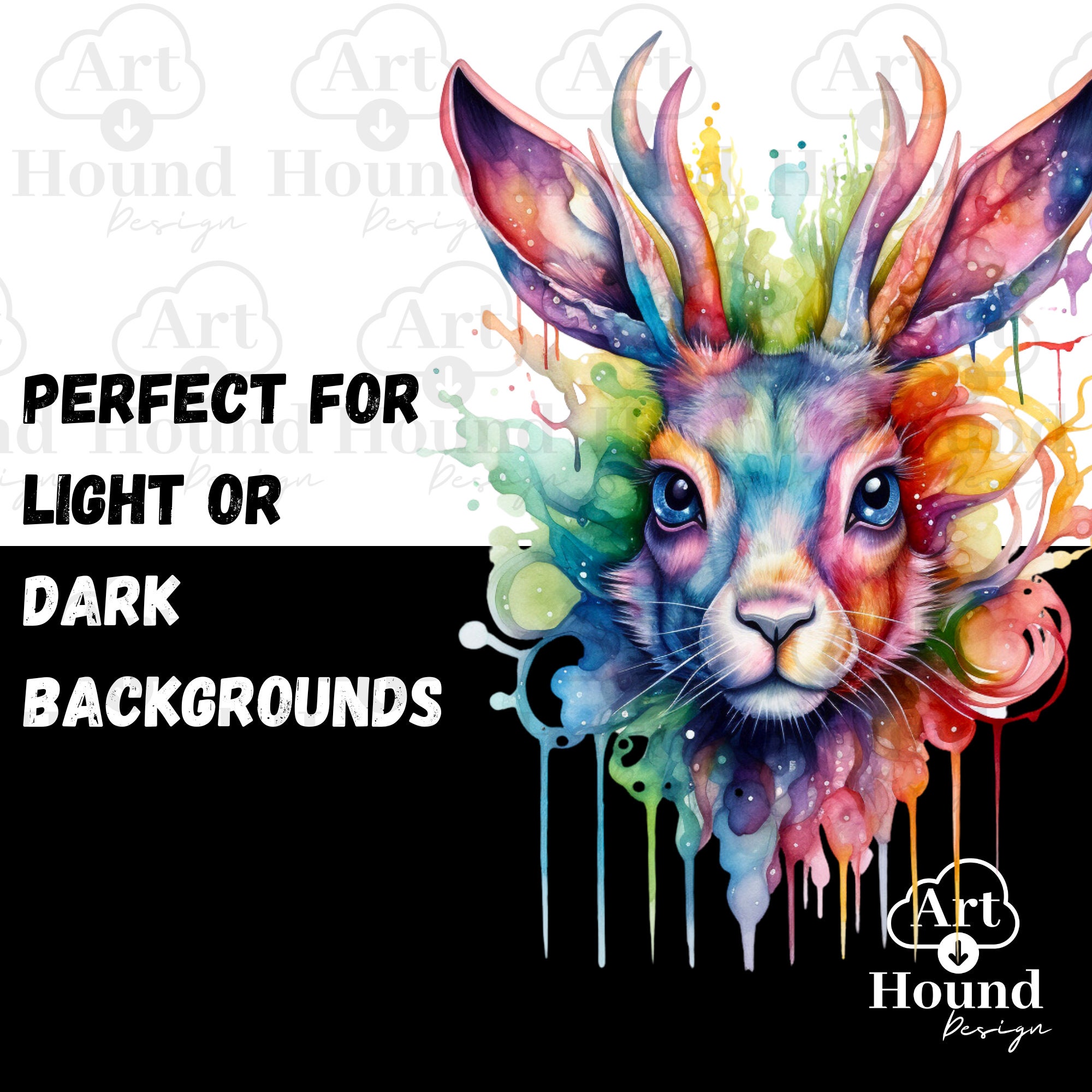 Watercolor Magical Jackalope PNG Clipart Cryptid Rainbow Rabbit ...