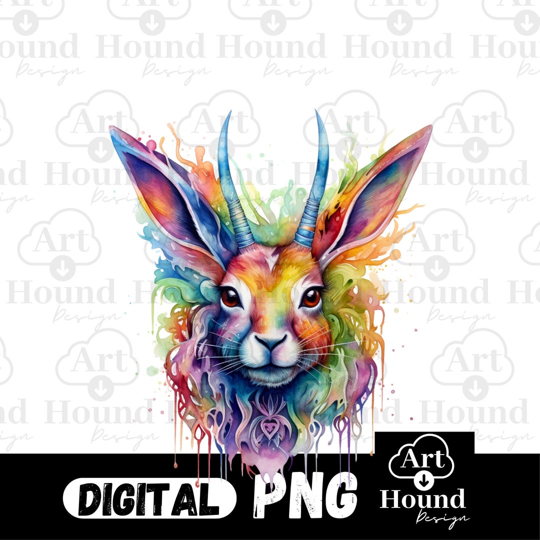 Watercolor Magical Jackalope PNG Clipart Cryptid Rainbow Rabbit ...