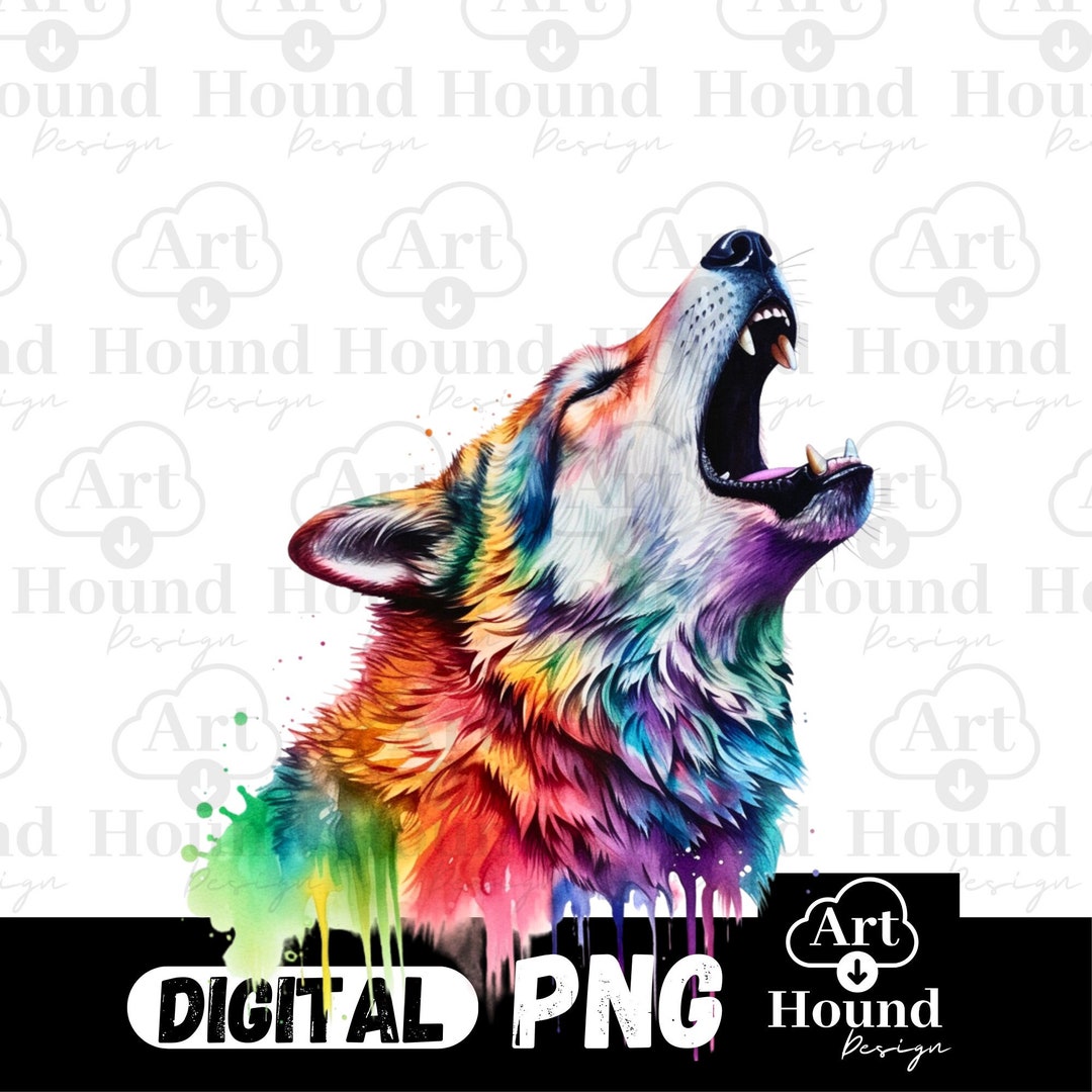 Howling Alpha Omega Wolves: PNG Viking Pagan Watercolor Rainbow Wolf ...