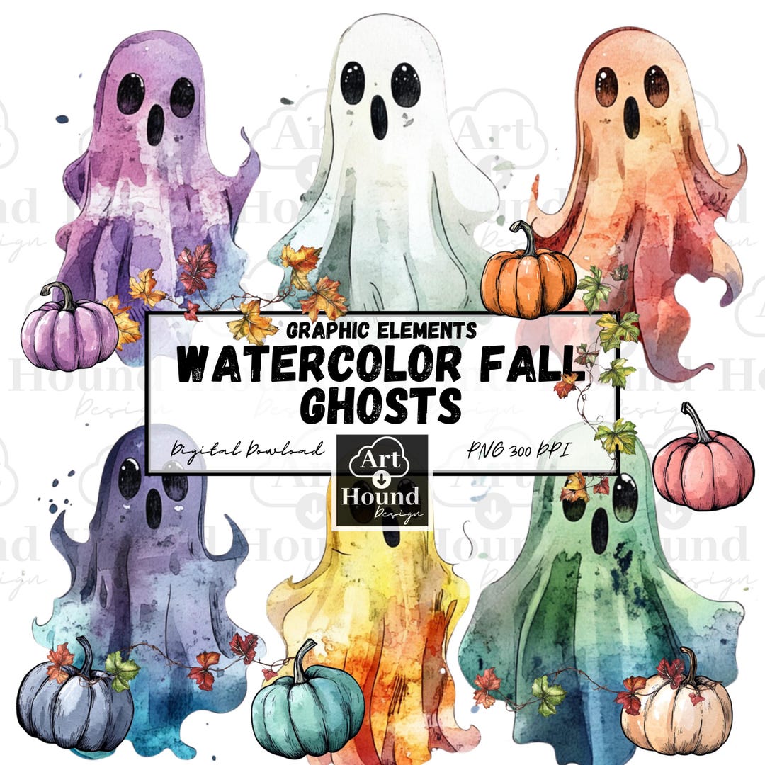 Watercolor Fall Ghosts : PNG - Halloween Ghost Art Rainbow Clipart ...