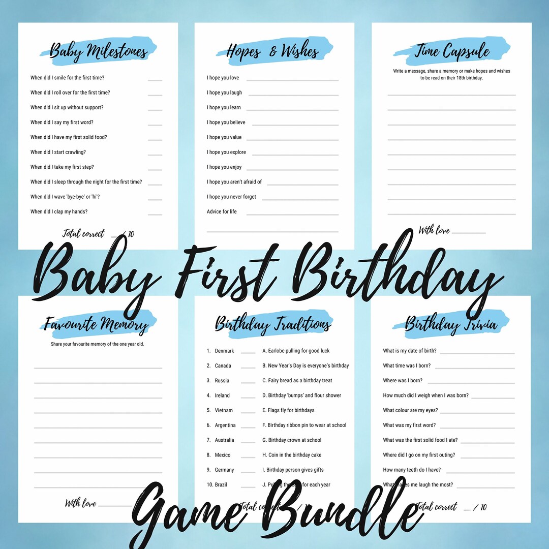 Baby's 1st Birthday Digital Game Bundle - Birthday Trivia, Traditions ...