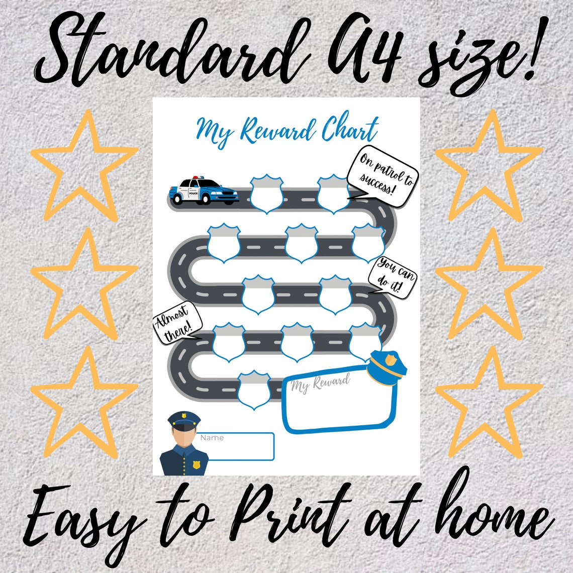 Police Car Reward Chart - A4 Printable Sticker Chart - Fun and Engaging ...