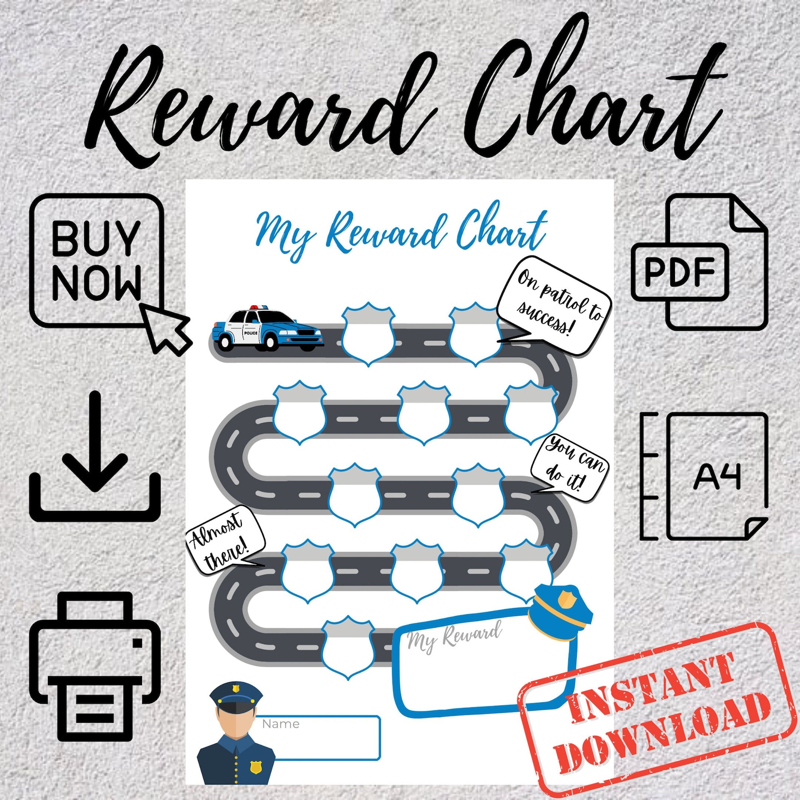 Police Car Reward Chart - A4 Printable Sticker Chart - Fun and Engaging ...