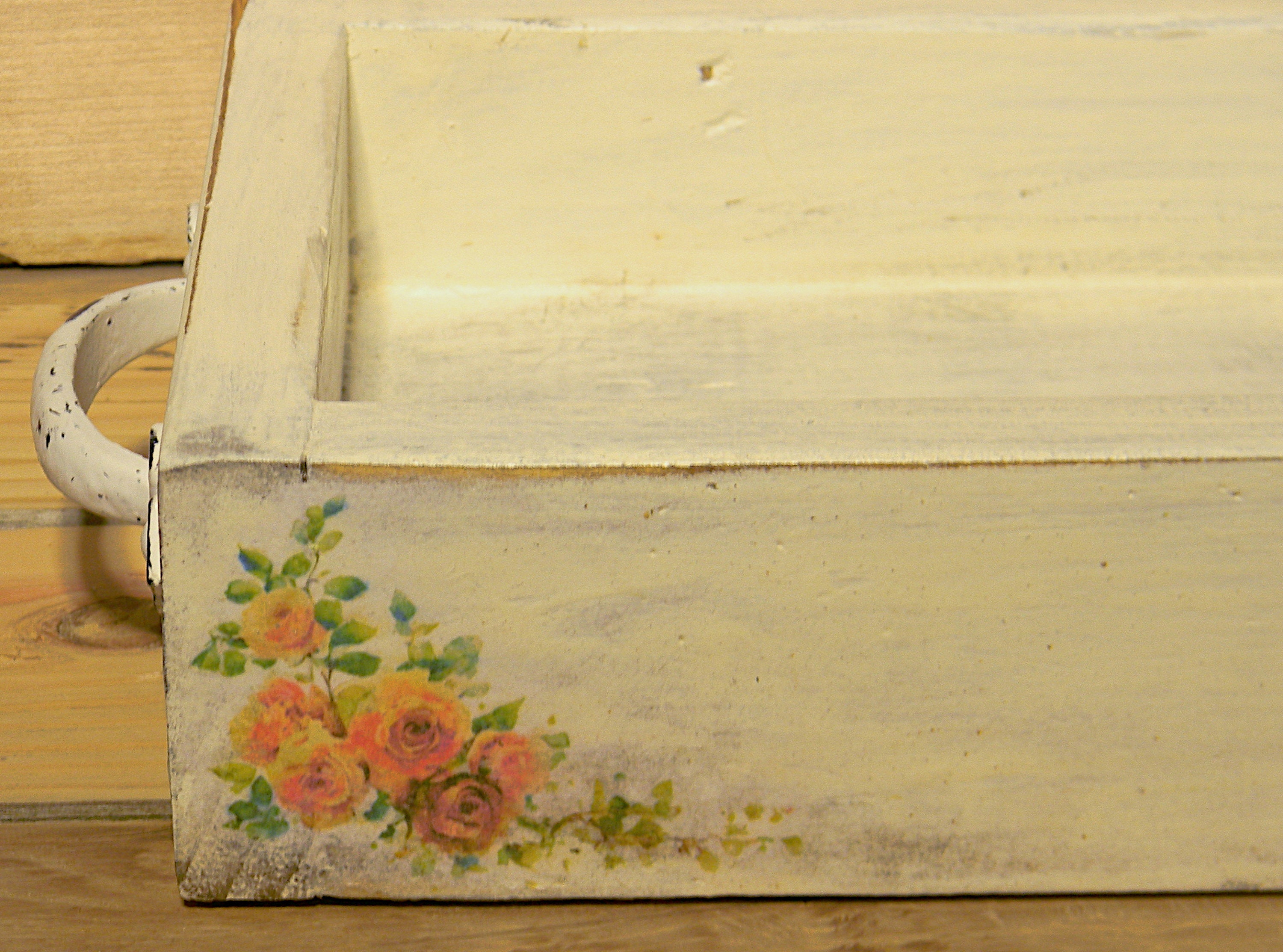 Rustic Farmhouse Table Trough in Distressed White With Floral Decoupage ...