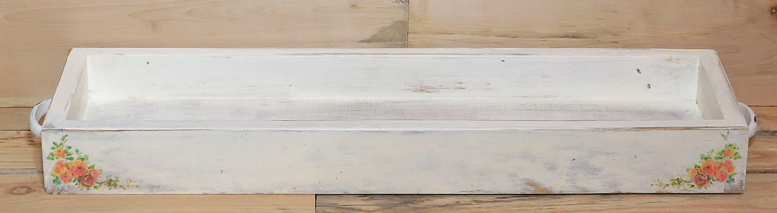 Rustic Farmhouse Table Trough in Distressed White With Floral Decoupage ...