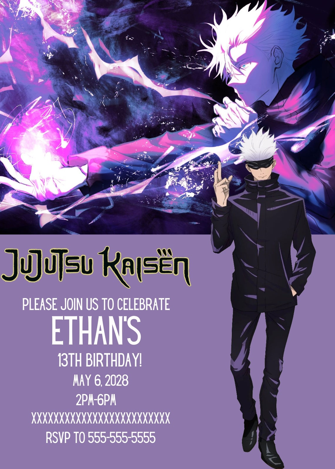 Gojo Editable Birthday Invitation Template Demon Slayer - Etsy