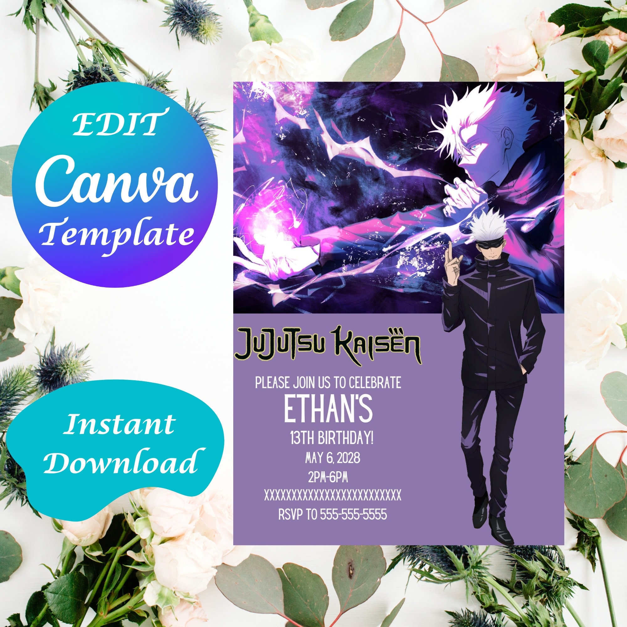 Gojo Editable Birthday Invitation Template Demon Slayer - Etsy