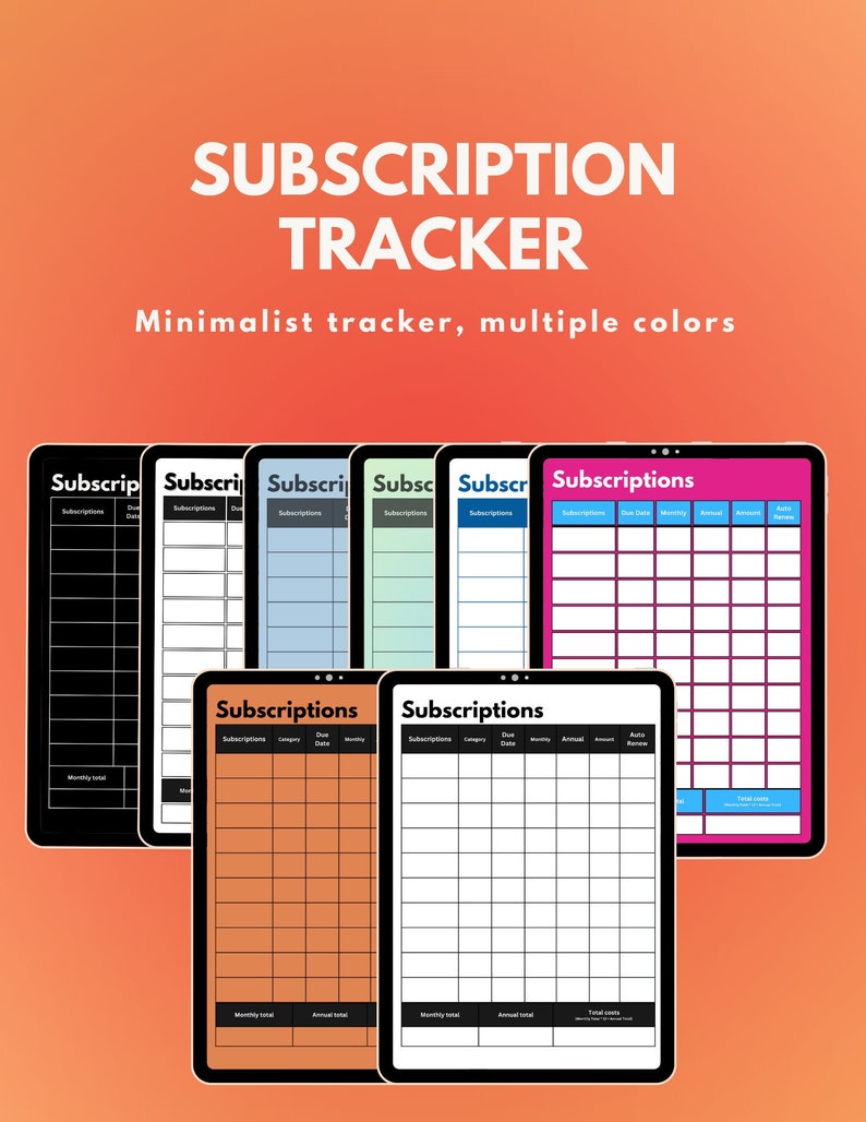 Printable Subscription Tracker, Monthly Subscription, Expense Planner ...