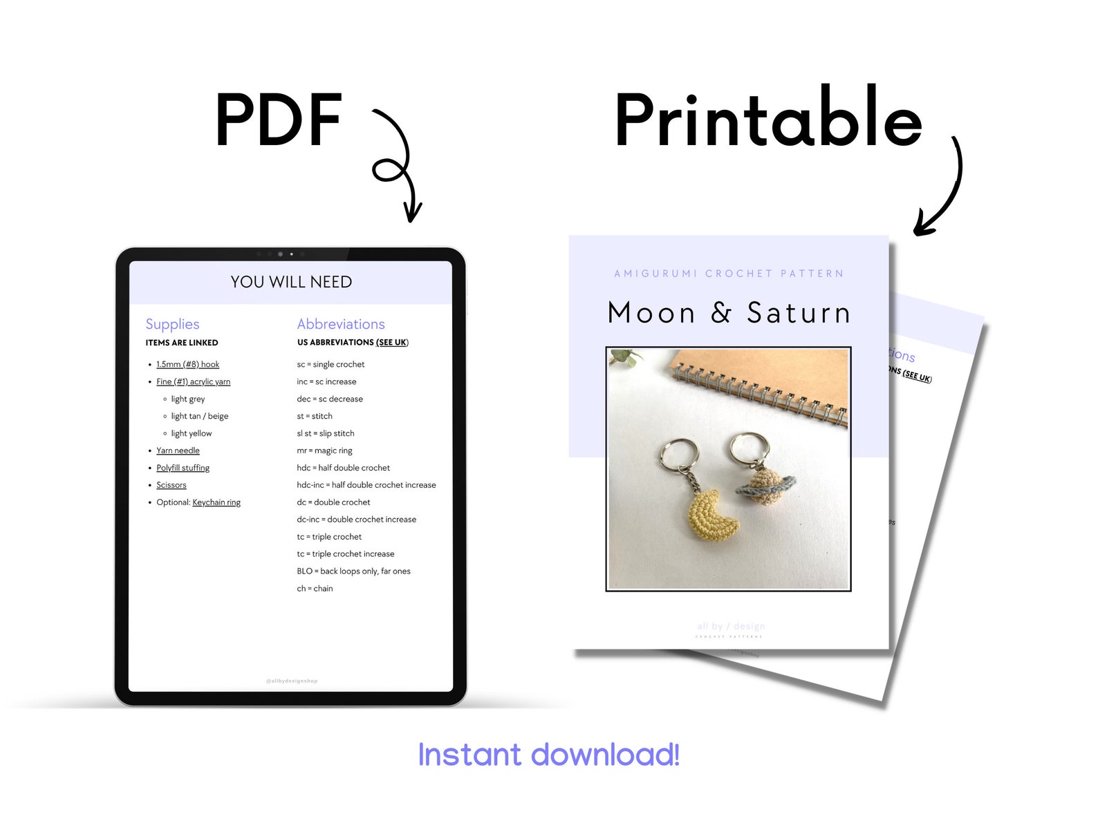 PATTERN: Moon and Saturn Keychain Crochet Moon and Saturn Handmade ...