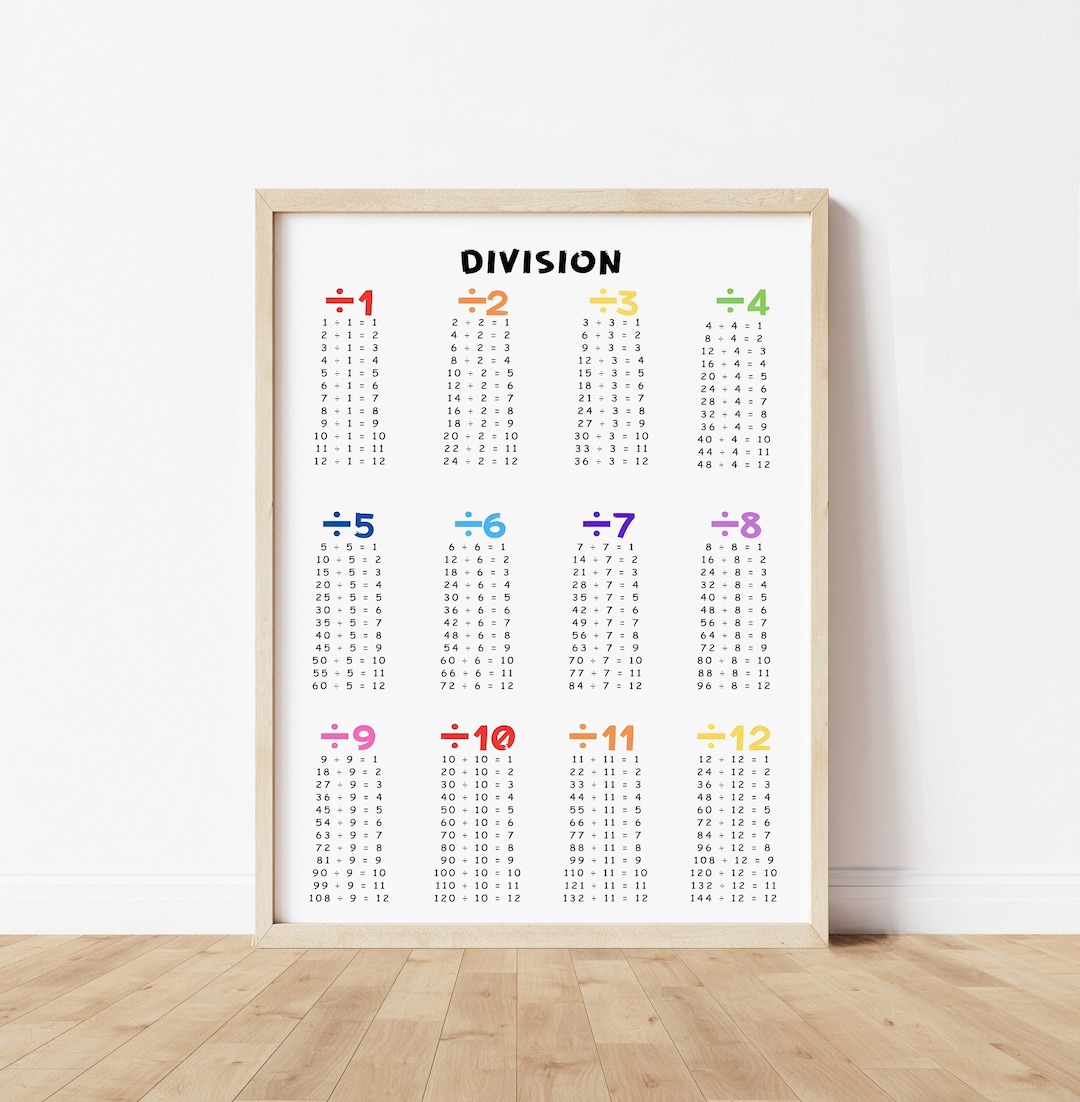Division Chart Printable Division Print Montessori - Etsy