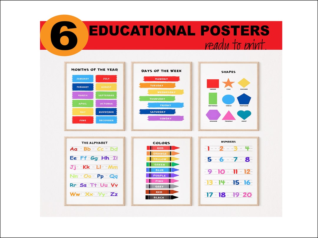 Set of 6 Educational Posters Kids Wall Art Educational - Etsy