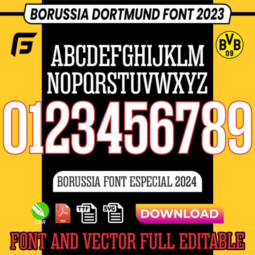 Borussia Dortmund Font 2024 SPECIAL / Font CDR, Pdf, TTF. - Etsy UK