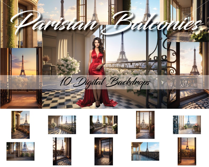 10 Paris Digital Backdrops for Photoshop, Parisian Balcony Overlays ...