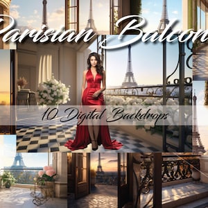 10 Paris Digital Backdrops for Photoshop, Parisian Balcony Overlays ...