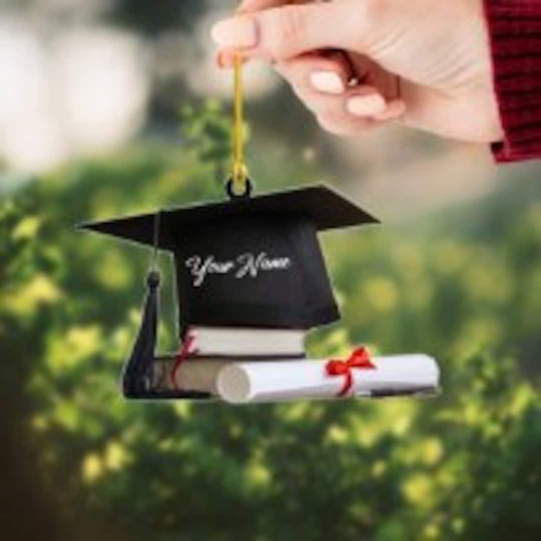 Personalized Graduation Cap Ornament With Books, Custom Name Ornament ...