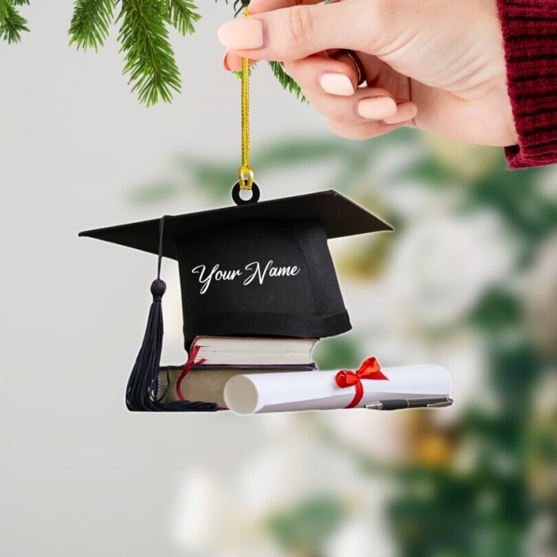Personalized Graduation Cap Ornament With Books, Custom Name Ornament ...