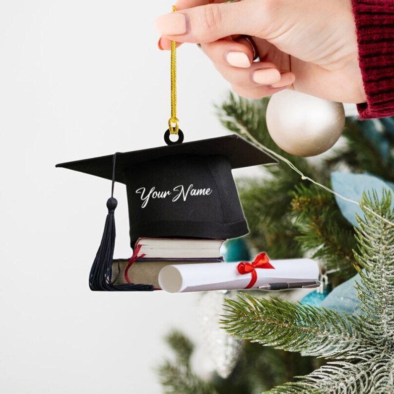 Personalized Graduation Cap Ornament With Books, Custom Name Ornament ...