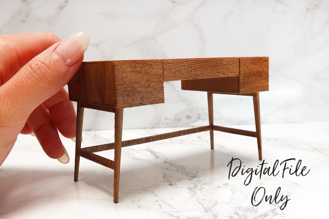 1/12 Scale Miniature Midcentury Desk- Digital STL File - Etsy