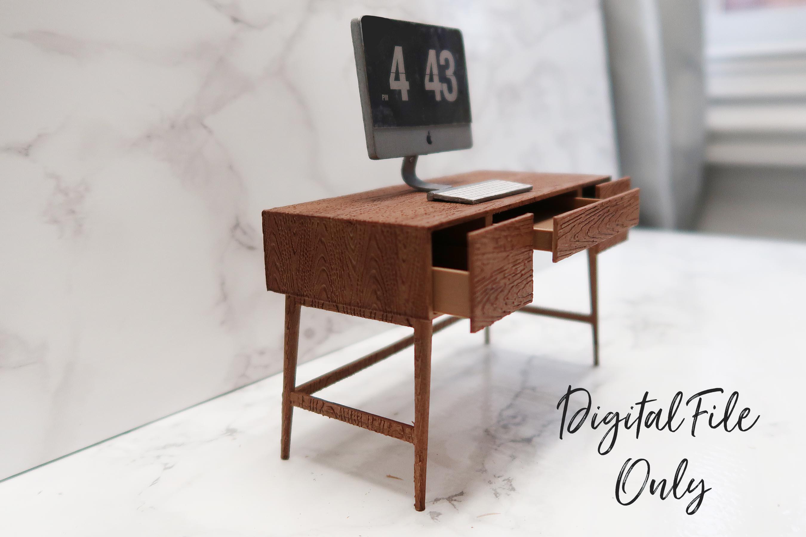 1/12 Scale Miniature Midcentury Desk- Digital STL File - Etsy