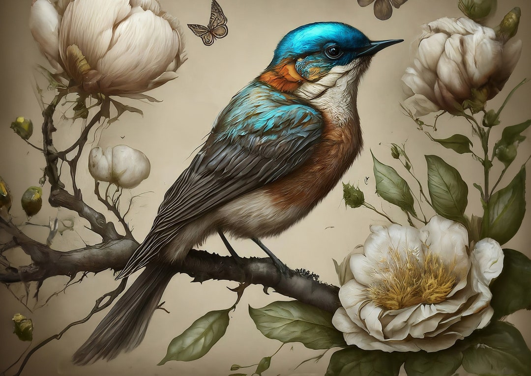 Sweet Bird in Blue - Mint Decoupage Paper - Etsy
