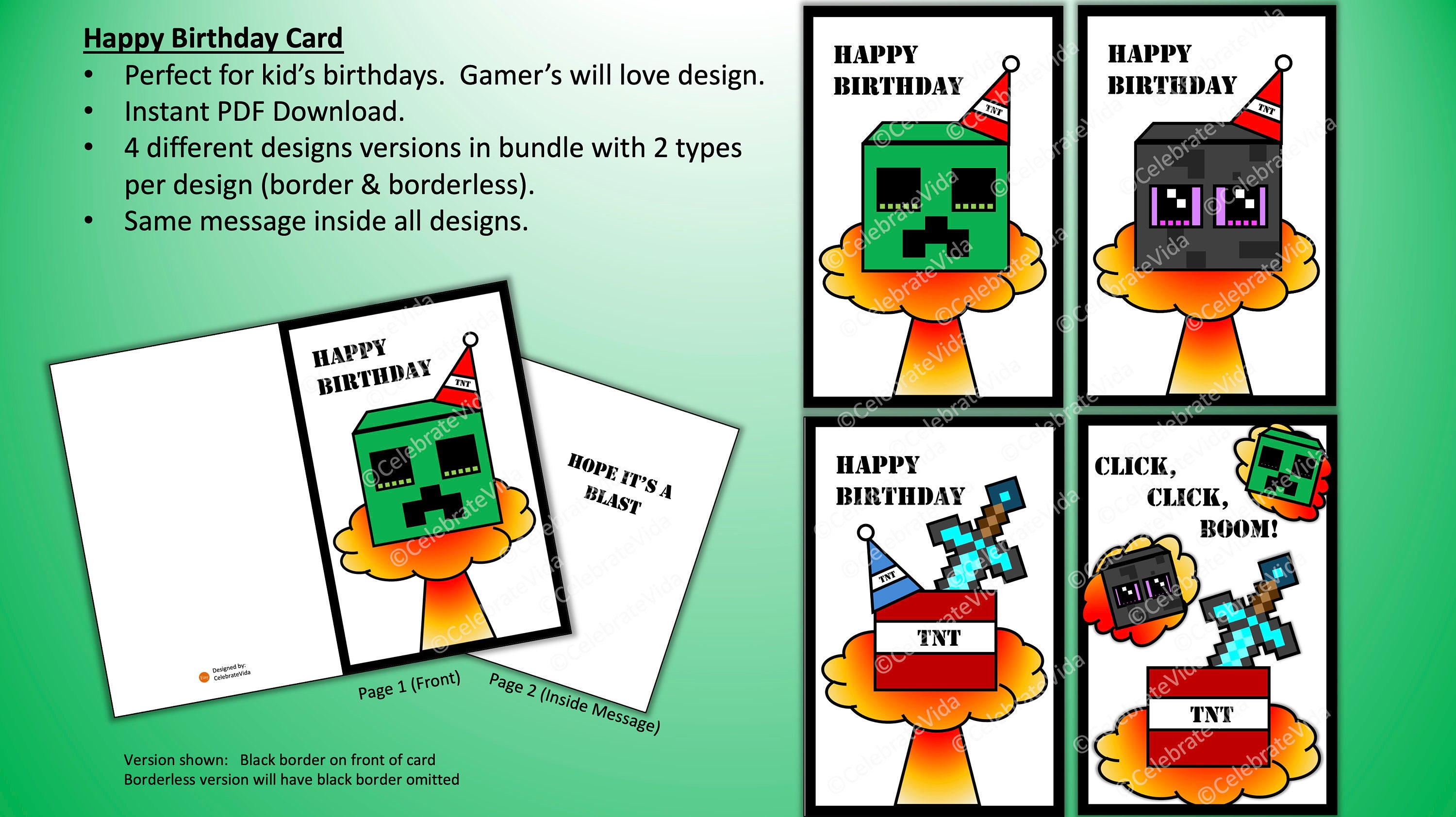 Happy Birthday Card, Gamer, Kid's Birthday, Video Game Card, Minecraft ...