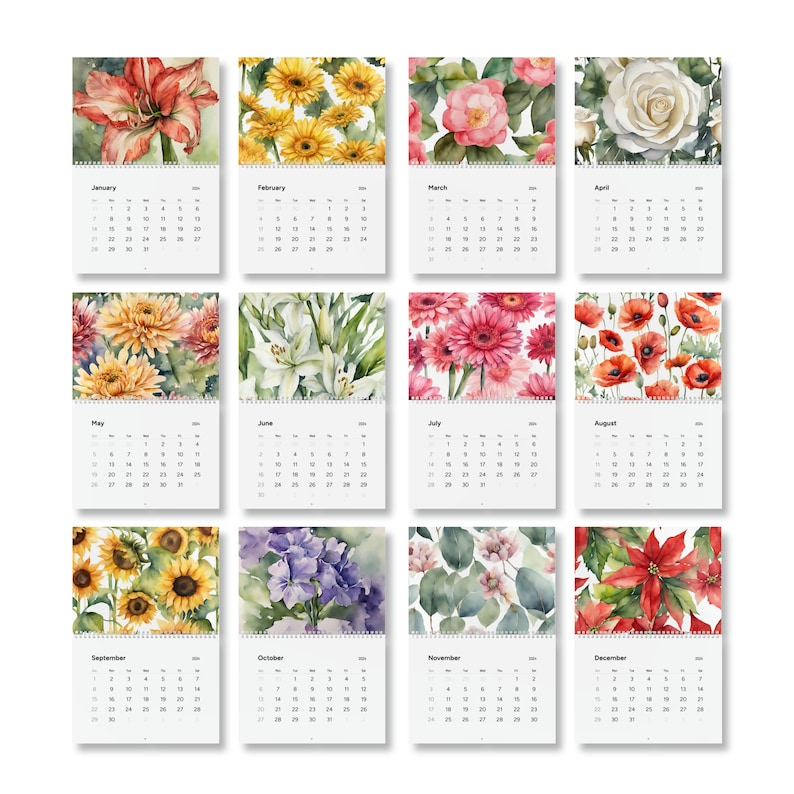 2024 Watercolor Flowers Calendar Perfect for Home Office Decor Gift ...