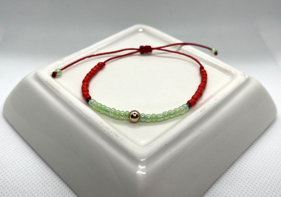 Red String Faux Jade Bracelet, Gold Bead Red String Bracelet, Chinese ...