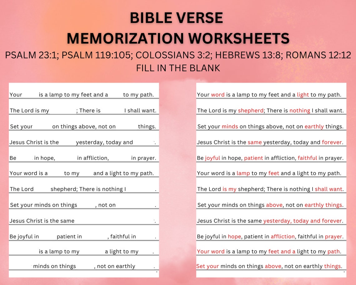 Bible Verse Memorization Worksheet - Etsy